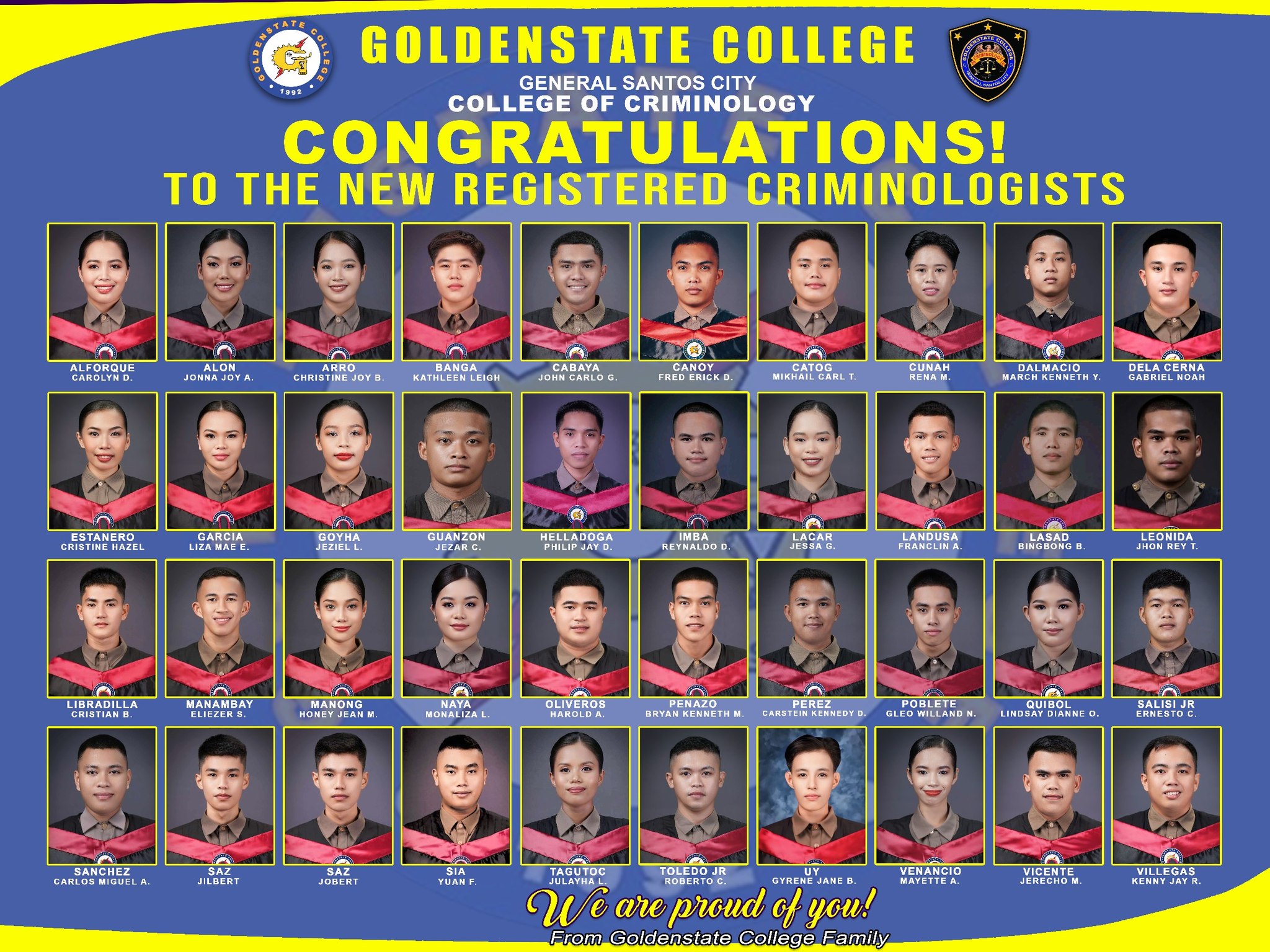 Goldenstate College celebrates success: 40 new Criminologists ...